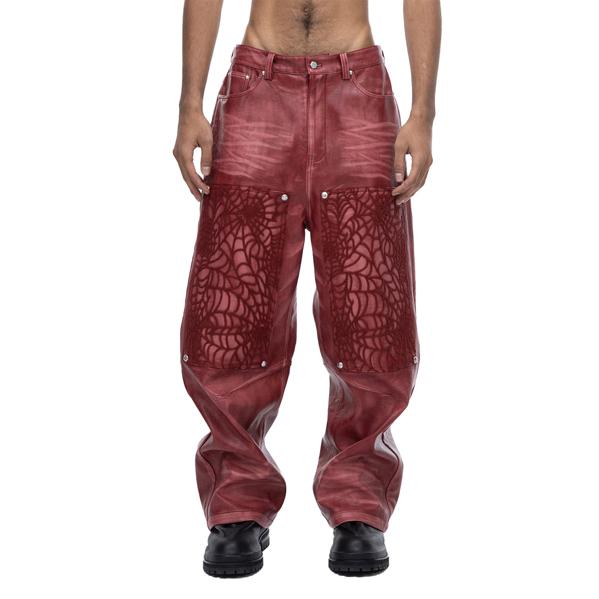 ECLIPSE OF THE BLOOD MOON COBWEB LEATHER PANTS – THE BOY HAS NO PATIENCE